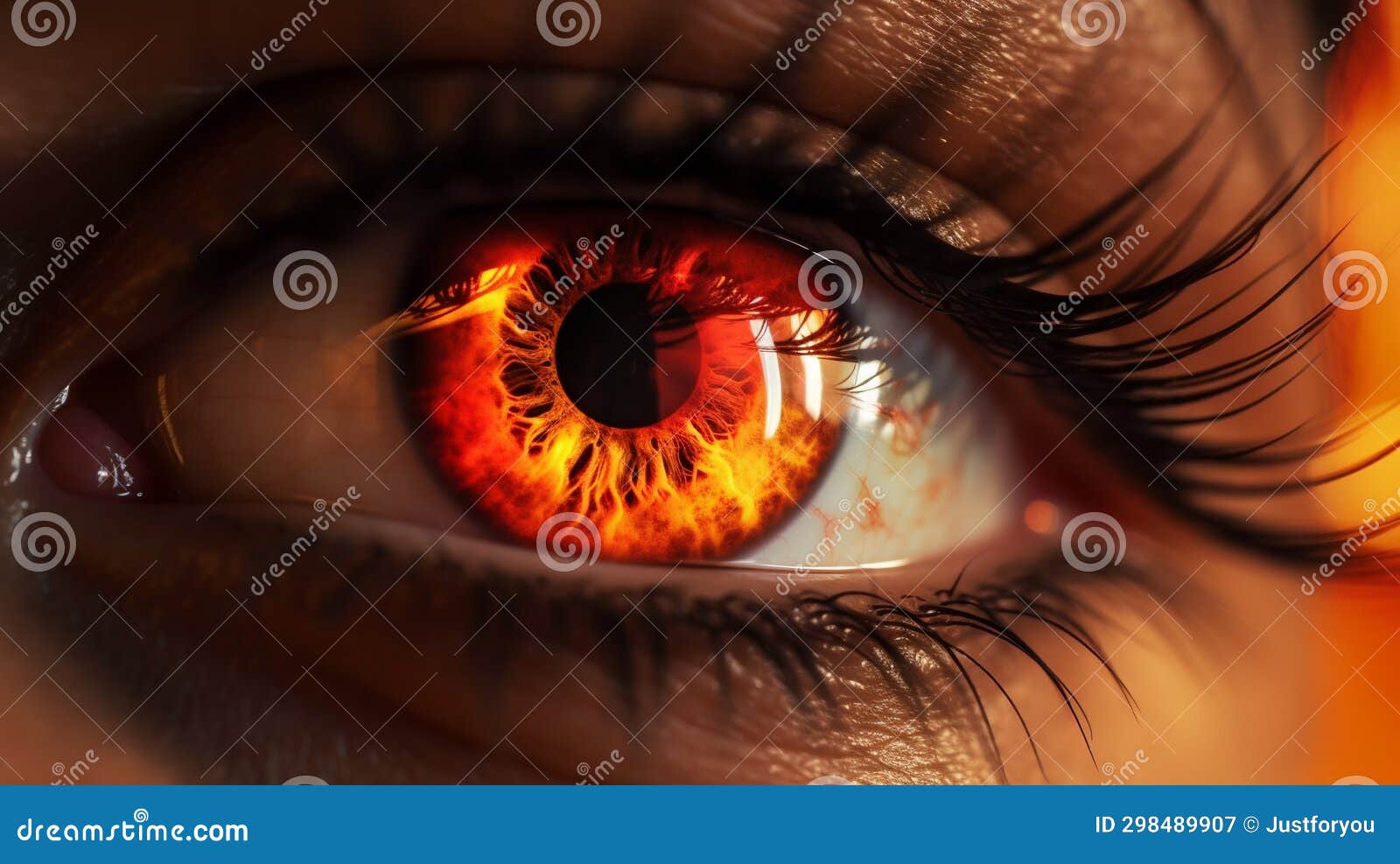 Fiery Gaze: Close-up of a Stylized Eye with Flame Elements. Generative ...