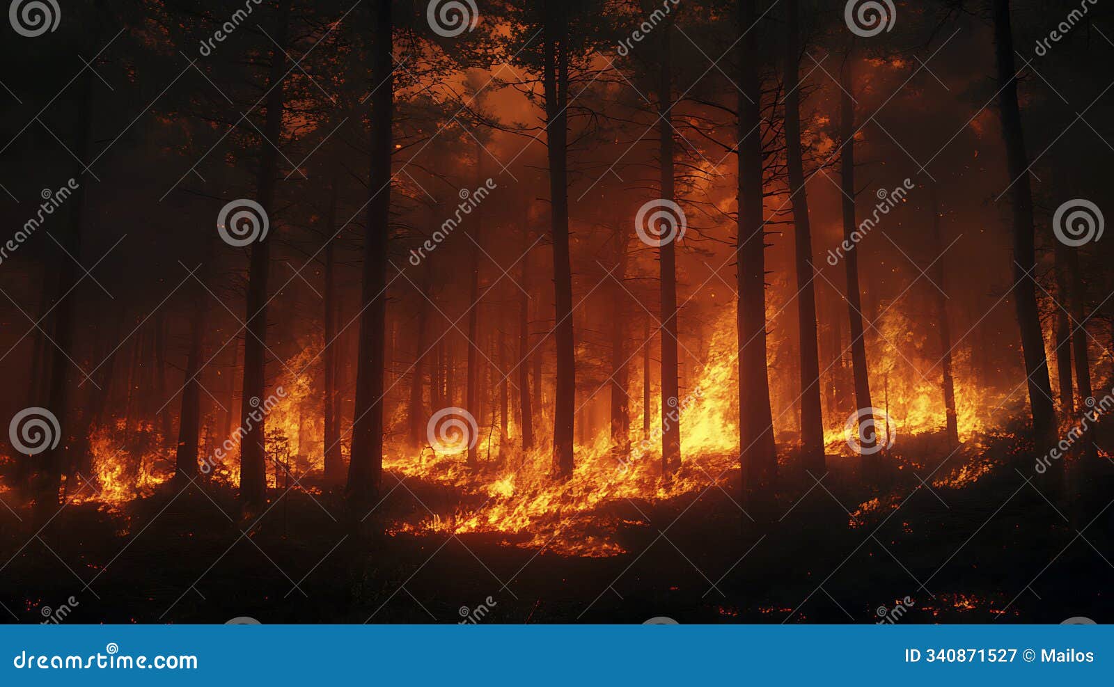 Fiery Glow of a Supervised Forest Burn Lighting Up the Forest Stock ...