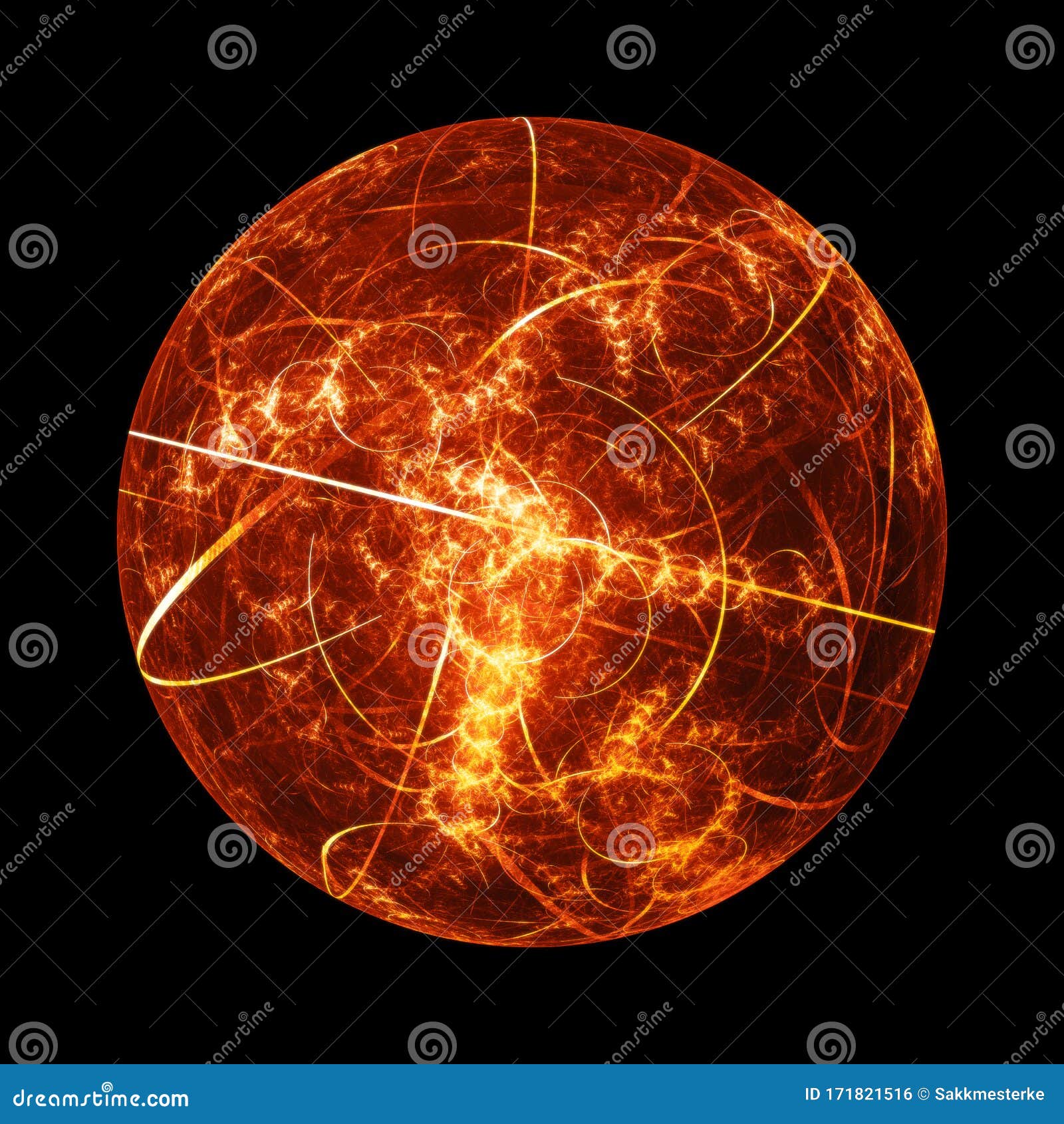 Fiery Glowing Fractal Ball Isolated on Black Stock Illustration ...