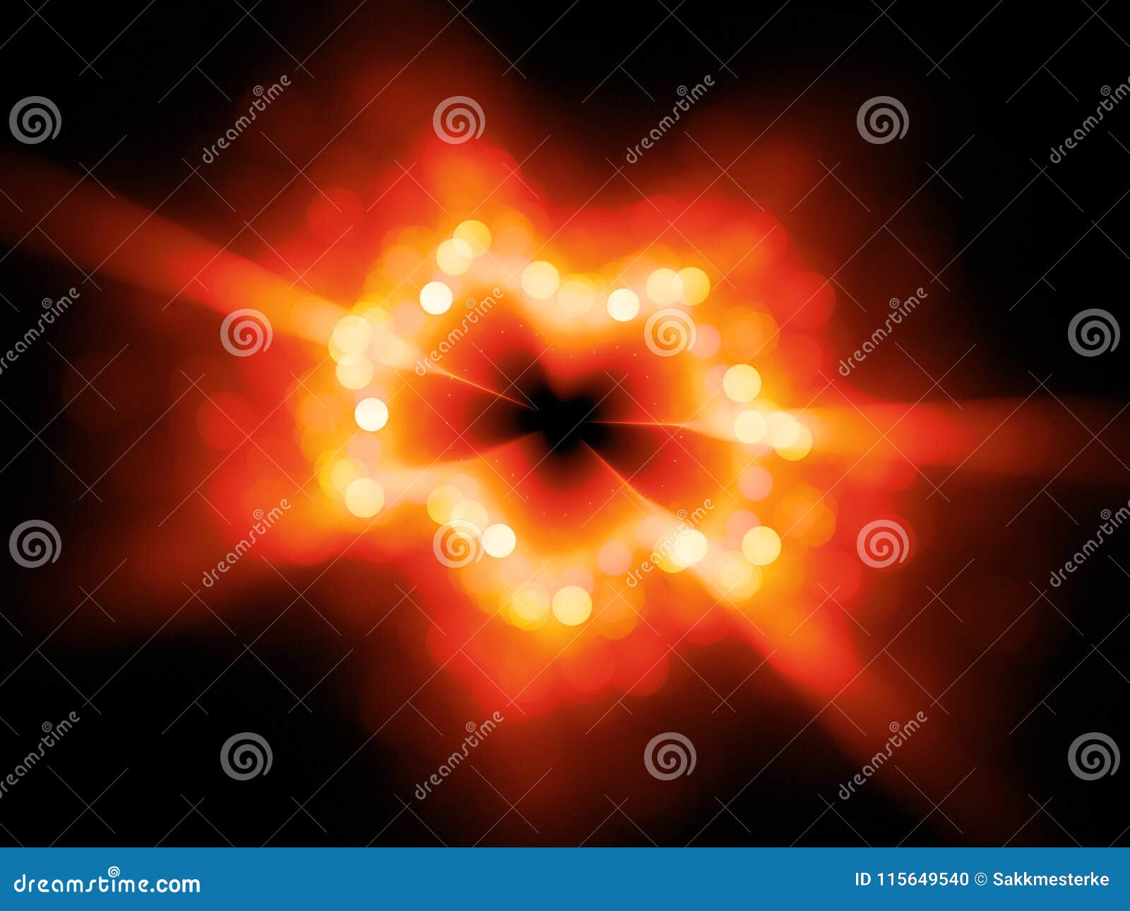 Fiery Glowing Light Beams with Round Bokeh in Space Stock Illustration ...