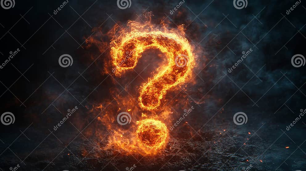 Fiery Glowing Question Mark with Intense Flames for Dramatic Concepts ...