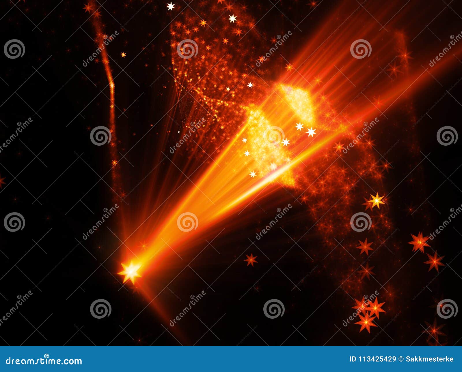 Fiery Glowing Star Shape Source with Rays and Multidimensional R Stock ...