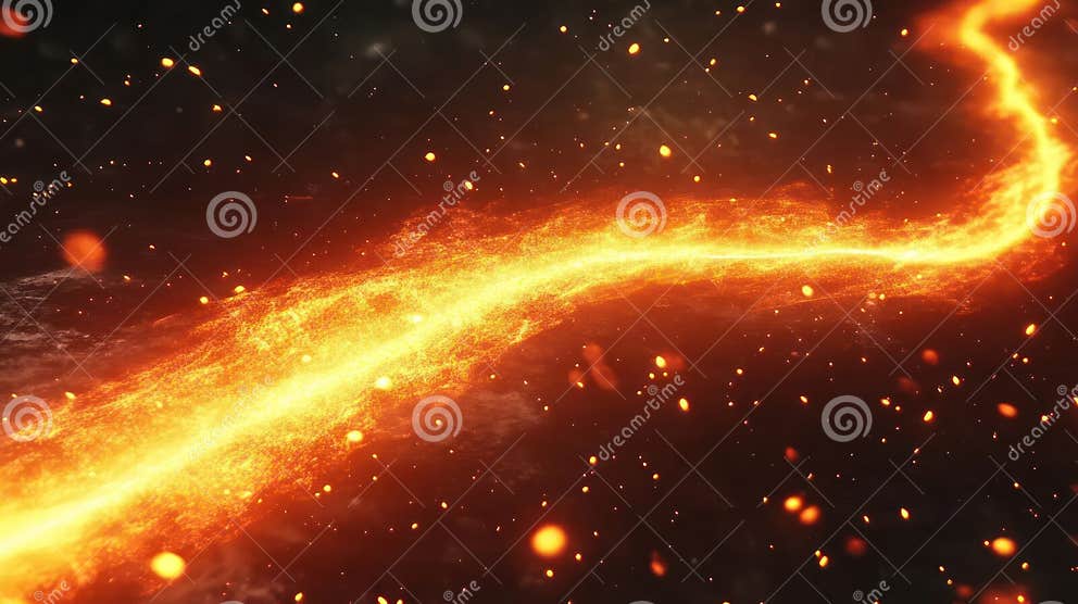 A Fiery, Glowing Stream of Molten Lava with Sparks, Creating a Dramatic ...