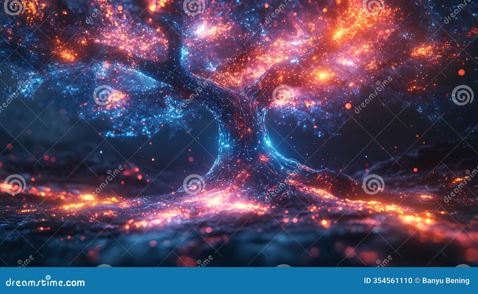 Fiery, Glowing Tree of Light Particles, Digital Art Stock Illustration ...