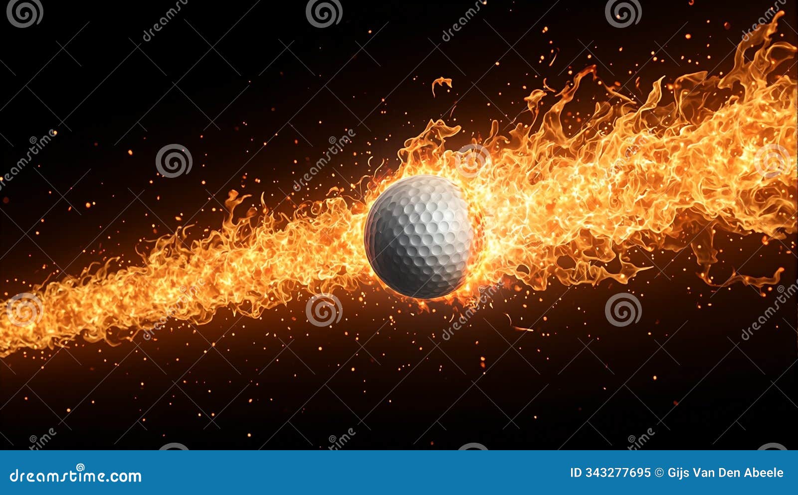 Fiery Golf Ball with Blazing Flames in Mid Air Stock Illustration ...