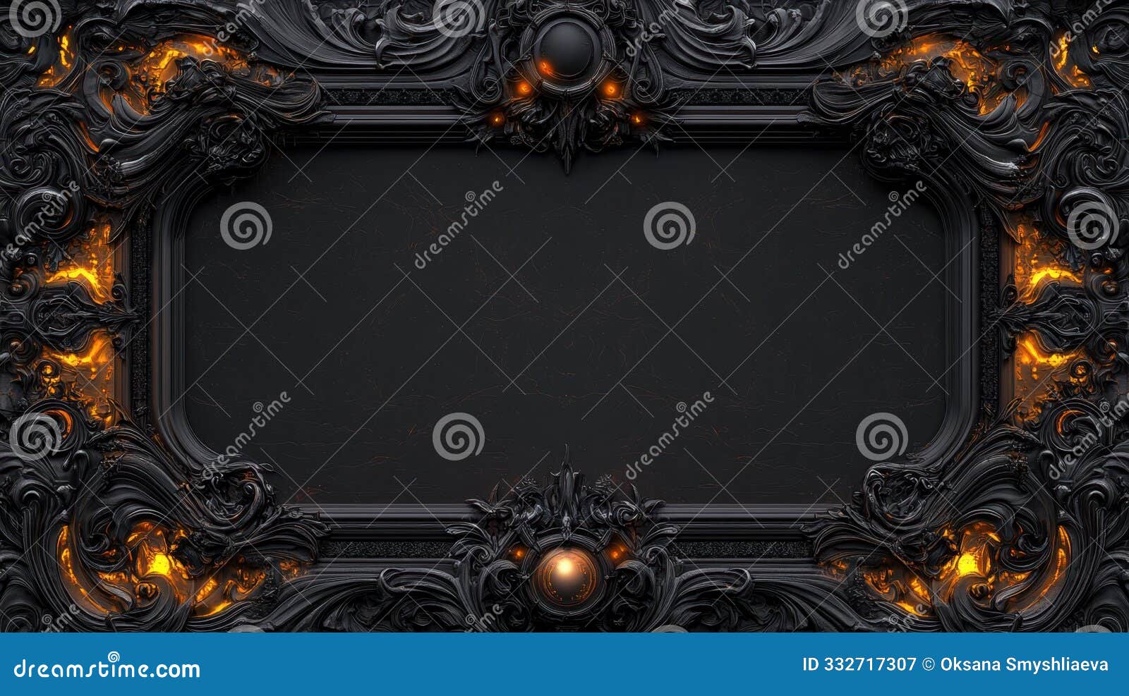Fiery Gothic Flames on Ornate Black Frame Background Design Stock Image ...