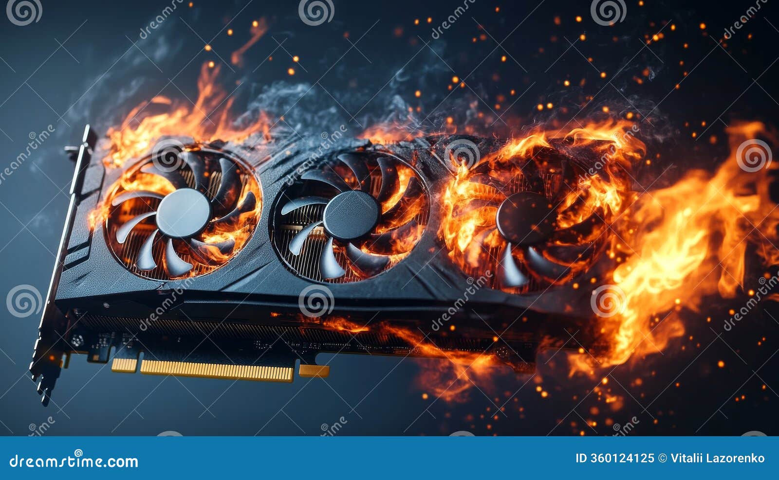Fiery Graphics Card Overload Concept with Three Cooling Fans Isolated ...