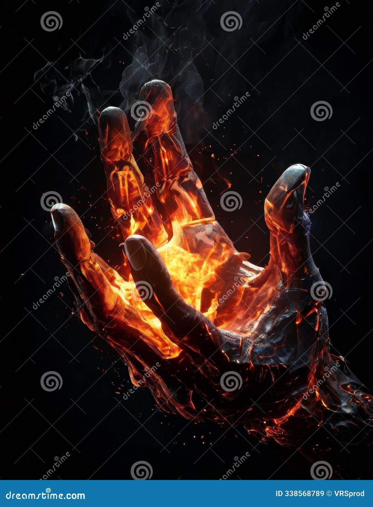 Fiery Hand Sculpture in Dark Background with Glowing Flames Stock Image ...