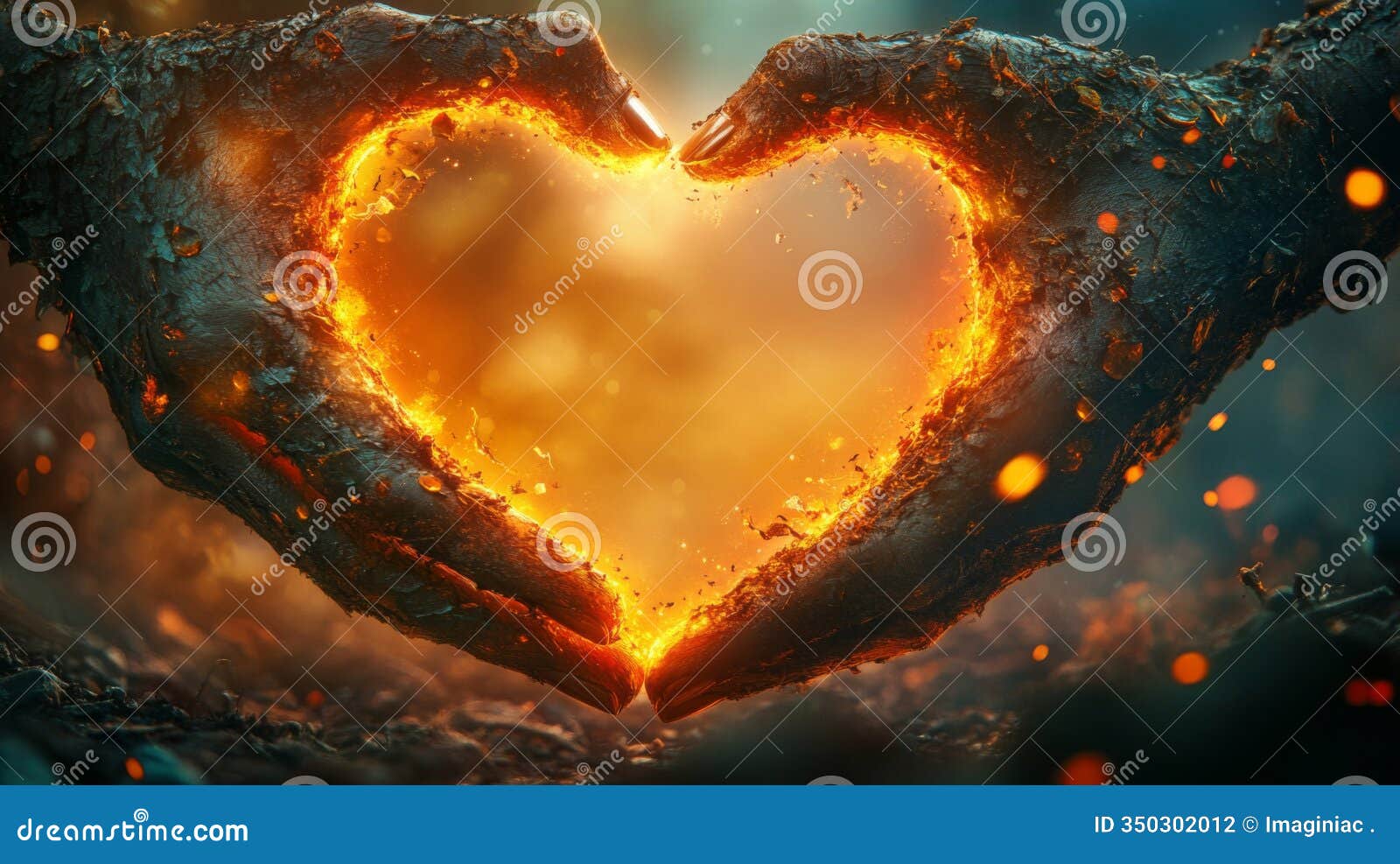 Fiery Hands Forming a Heart of Burning Embers Stock Illustration ...