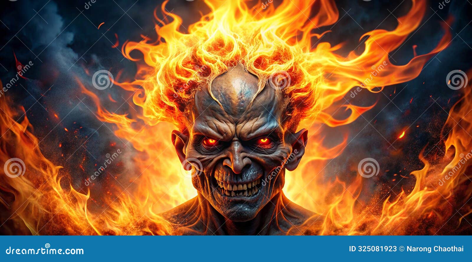 Fiery Head of a Evil Monster in the Fire AI-Generated Content Stock ...