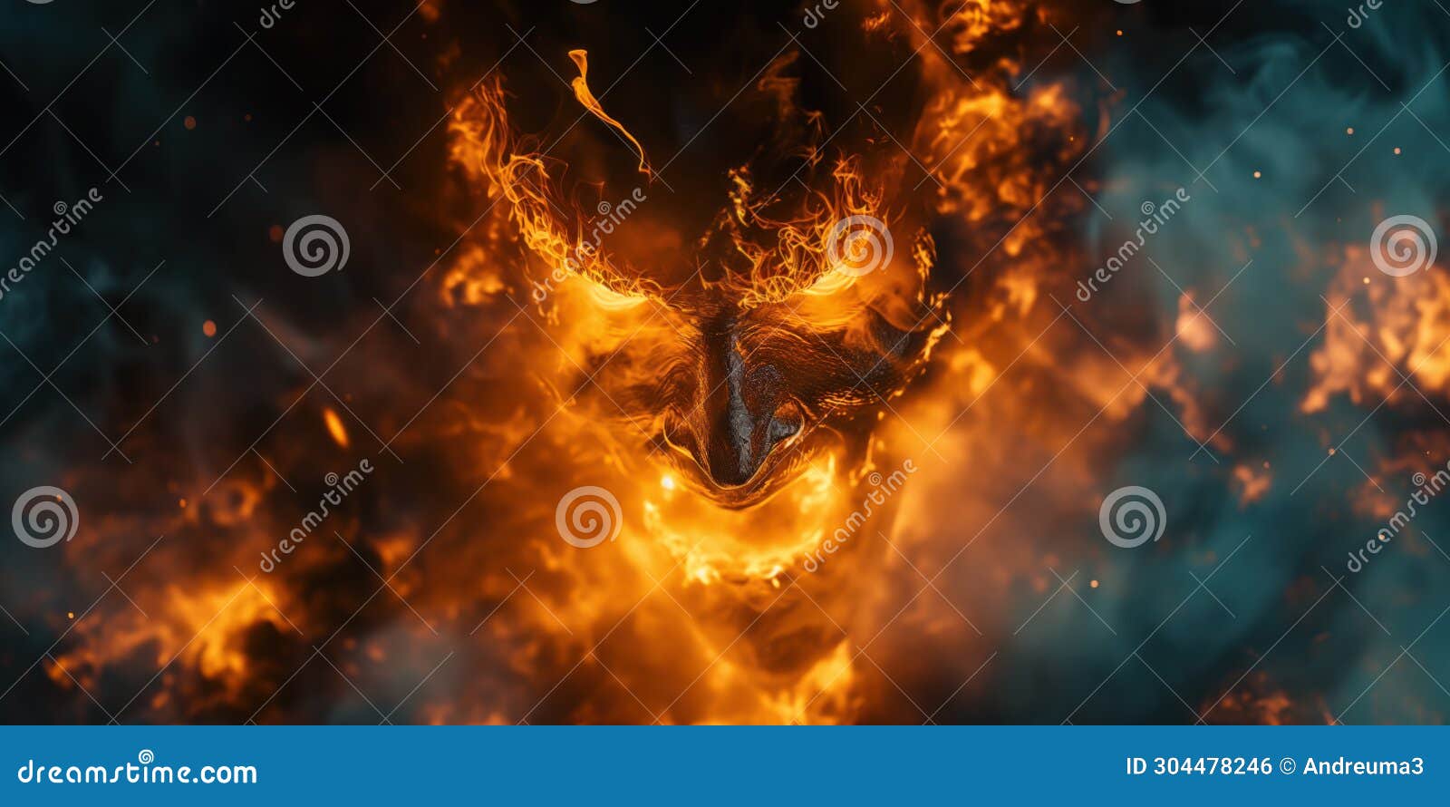 Fiery Head of a Evil Monster in the Fire Stock Illustration ...