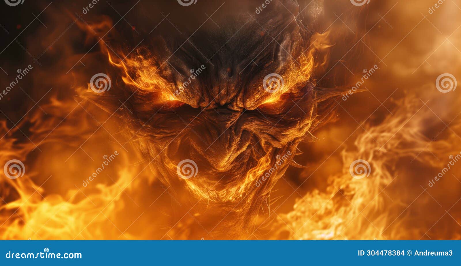 Fiery Head of a Evil Monster in the Fire Stock Illustration ...