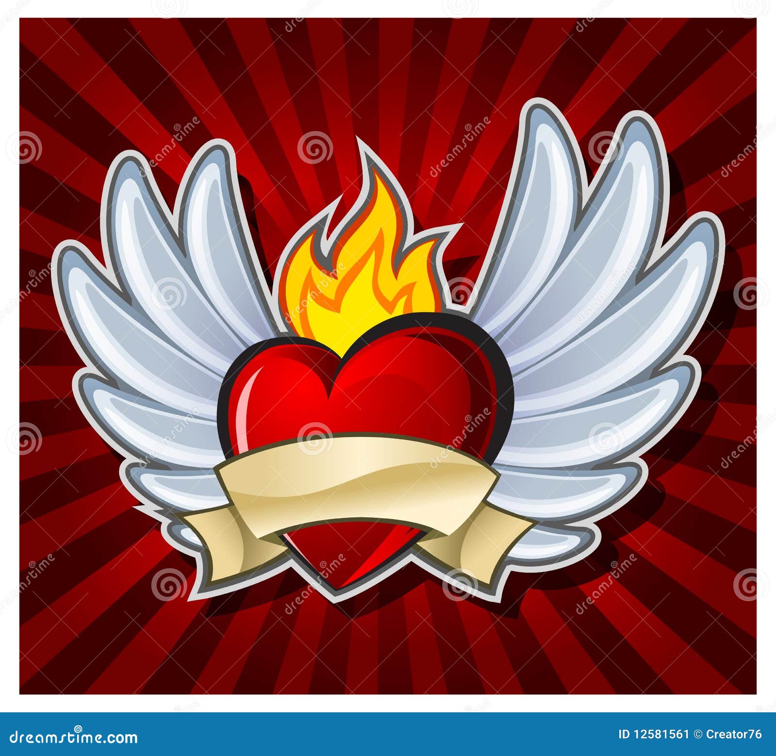 Fiery heart stock vector. Illustration of curl, flame - 12581561