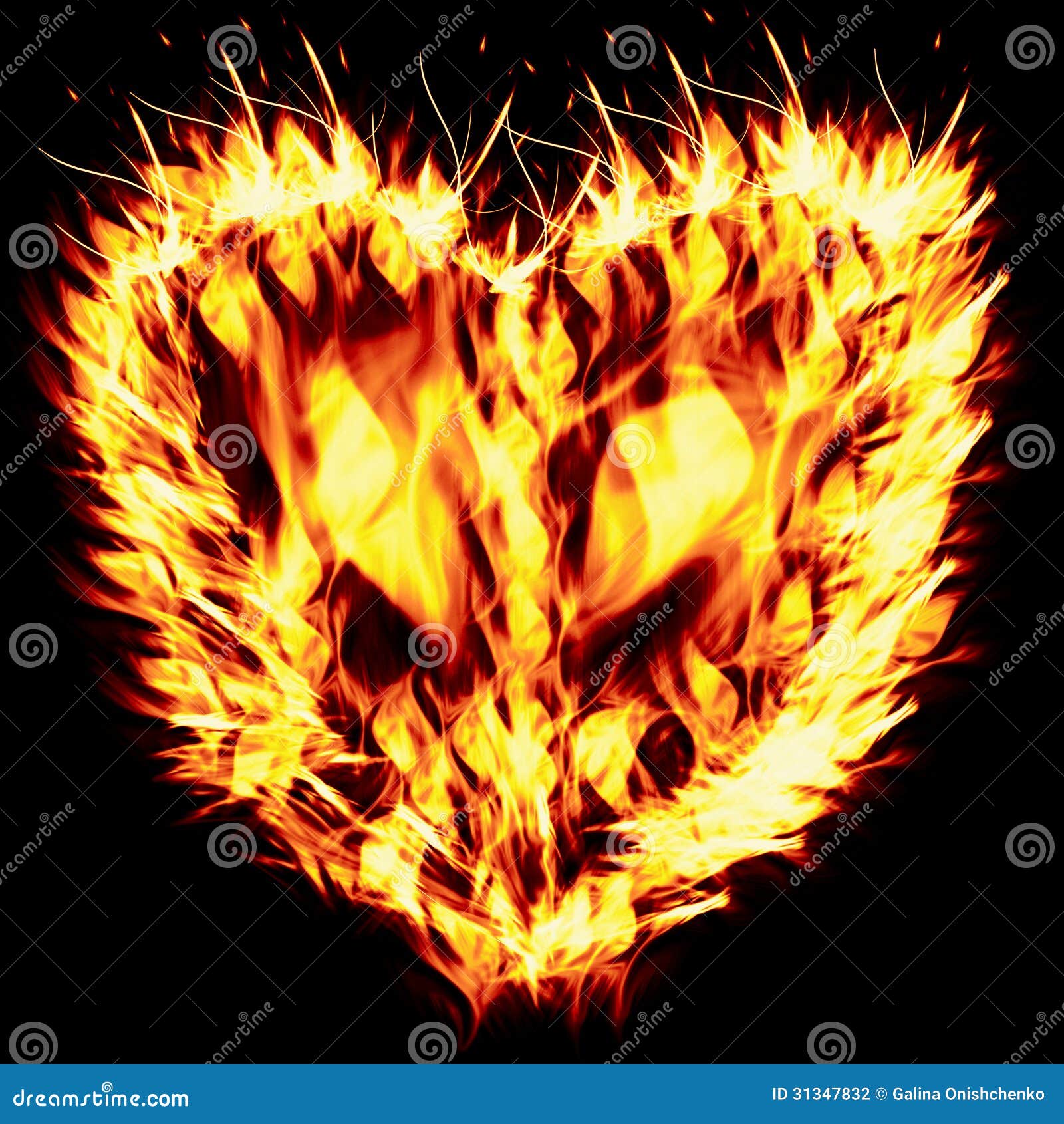 Fiery Heart on a Black Background Stock Illustration - Illustration of ...
