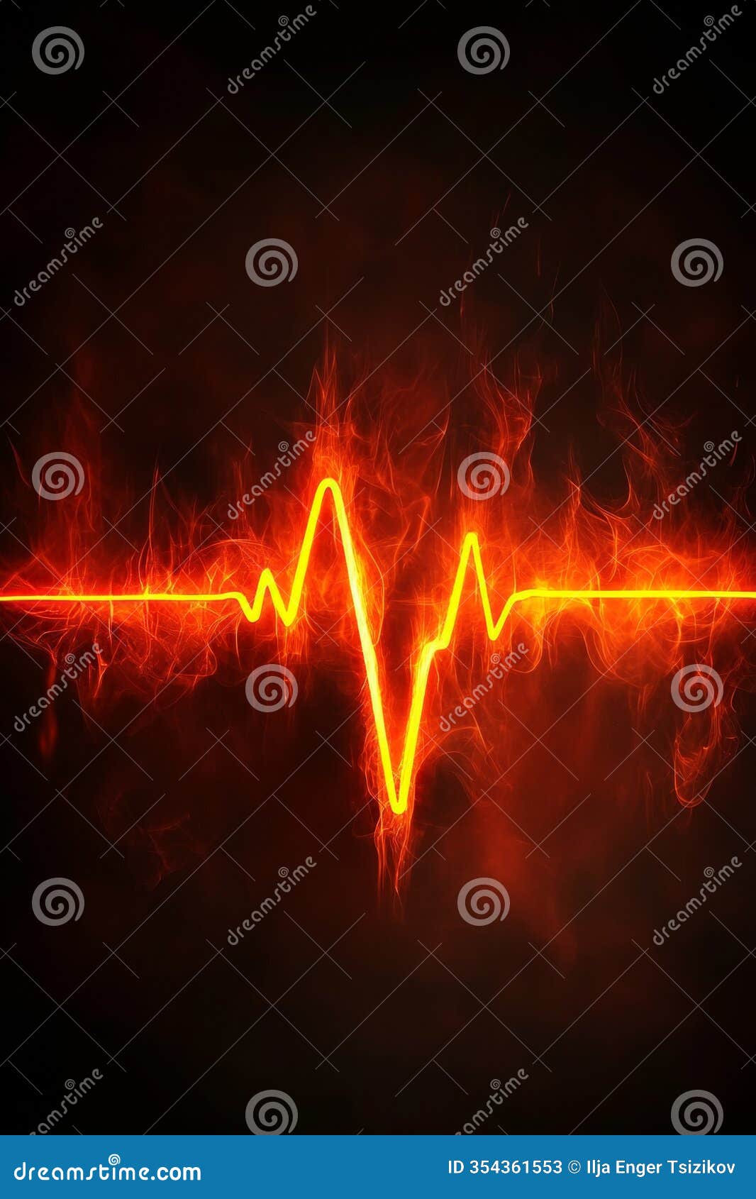 Fiery Heartbeat Abstract EKG or ECG Line Burning on Dark Gradient ...