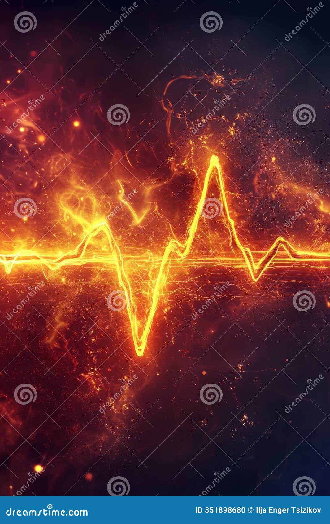 Fiery Heartbeat in Space Abstract EKG or Sound Wave Visualization on ...