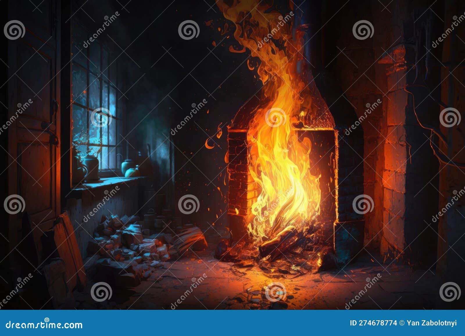 Fiery Heat Roasting the Night Air Realistic. Generative AI Stock ...