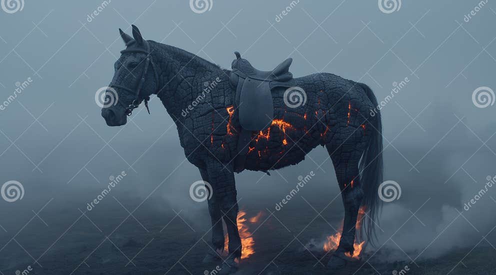 Fiery horse in the mist stock illustration. Illustration of fantasy ...