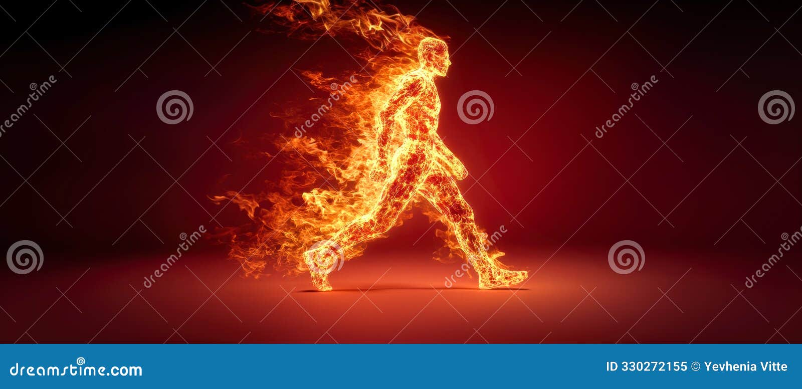 Fiery Human Silhouette Walking in Flames. Generative Ai Stock ...