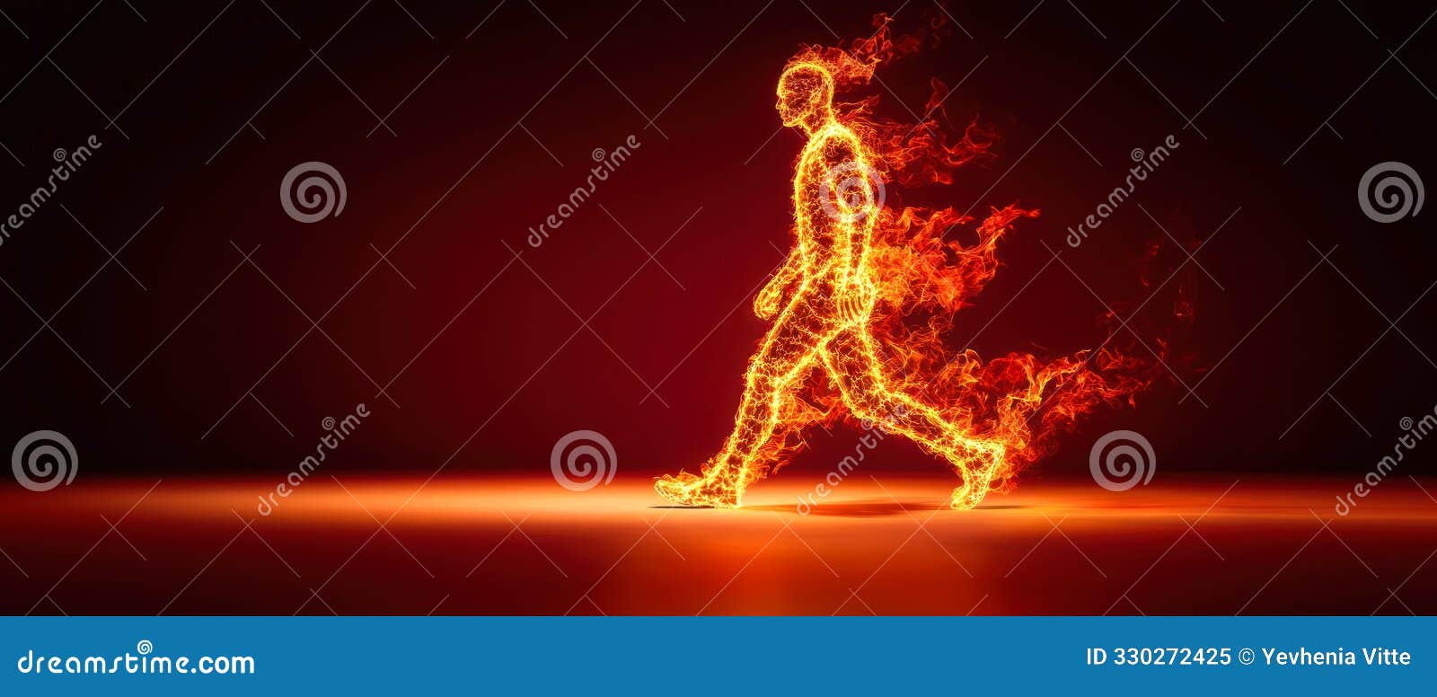 Fiery Human Silhouette Walking in Flames. Generative Ai Stock ...