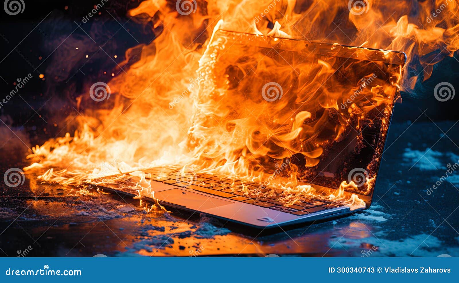 A Fiery Incident with a Laptop Due To a Malfunction Stock Illustration ...