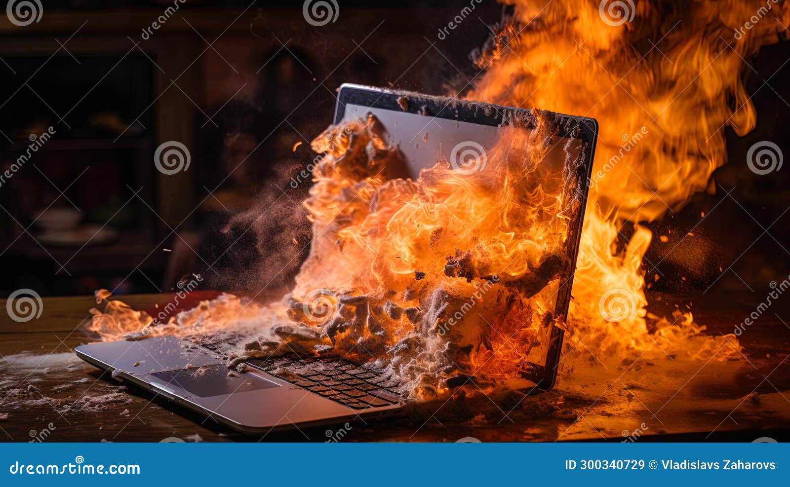 A Fiery Incident with an Overheated Laptop Stock Illustration ...