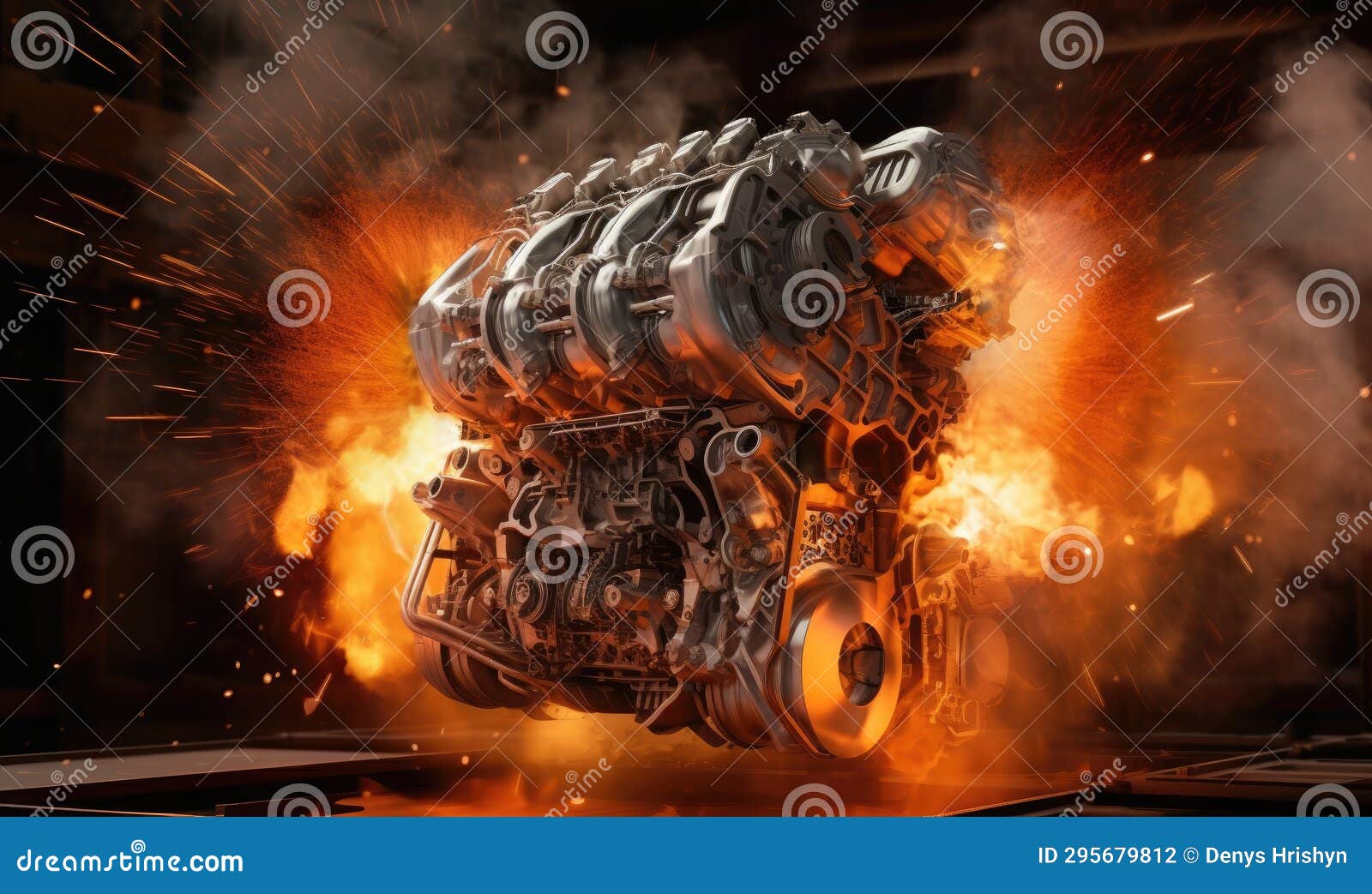 A Fiery Inferno Illuminates the Enormous Engine Stock Illustration ...
