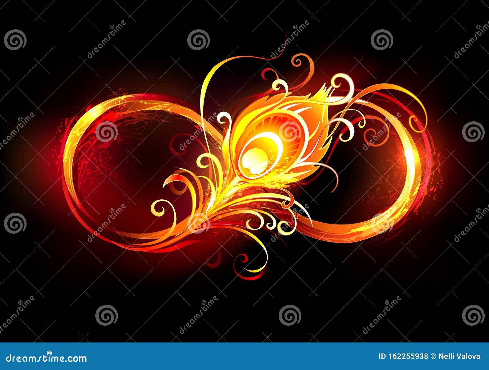 Fiery Infinity Symbol With Peacock Feather Vector Illustration ...