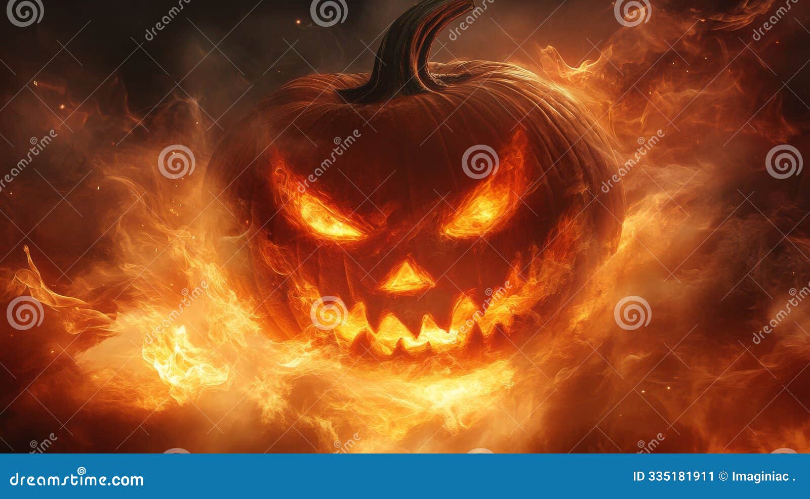 Fiery Jack-o -Lantern Glowing in Smoke and Flames Stock Illustration ...