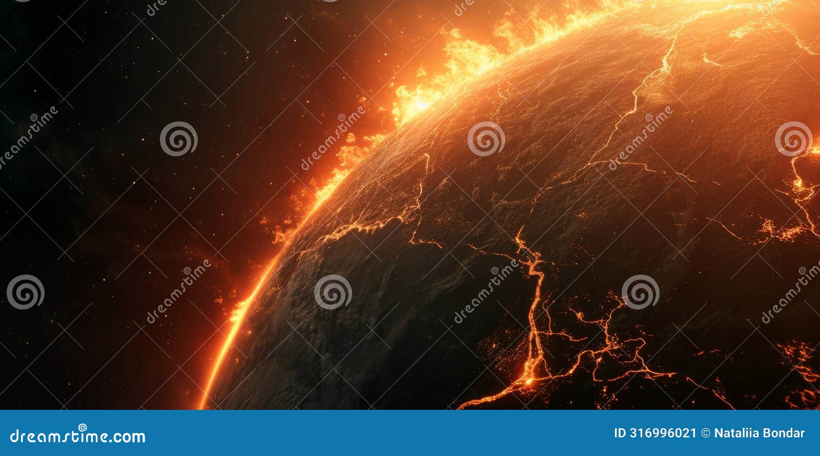 Fiery Landscape on Planet Surface with Glowing Lava. Apocalyptic ...
