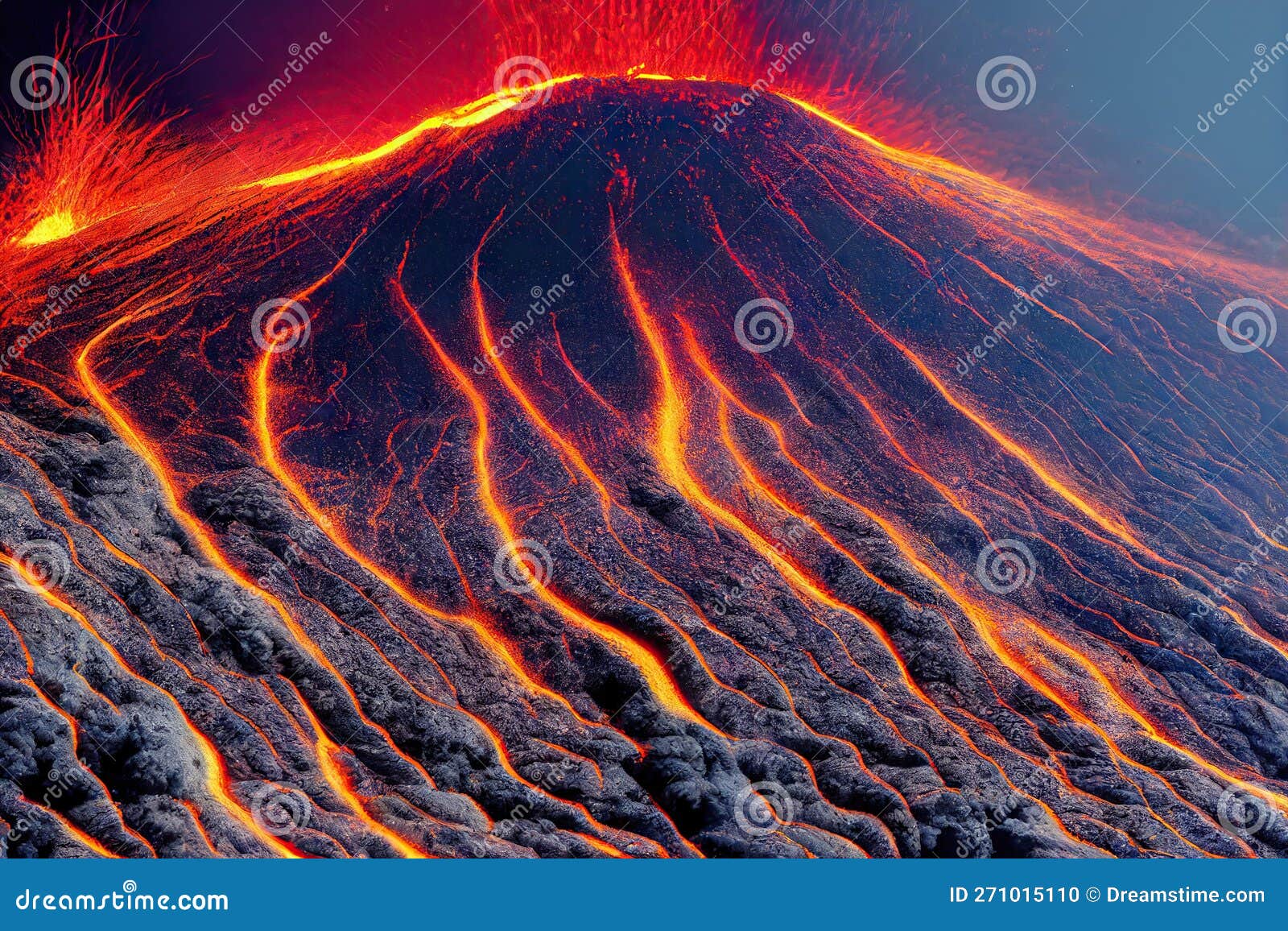 Fiery Lava Texture Flowing Down from Mountain Burning Volcano Stock ...