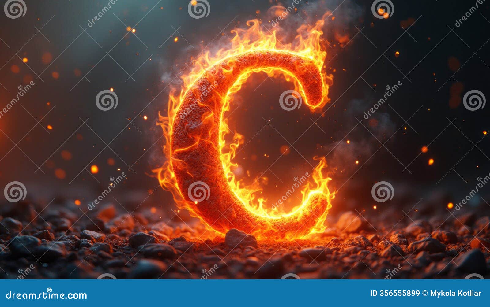 Fiery Letter C Glowing Amidst Glowing Embers Stock Image - Image of ...