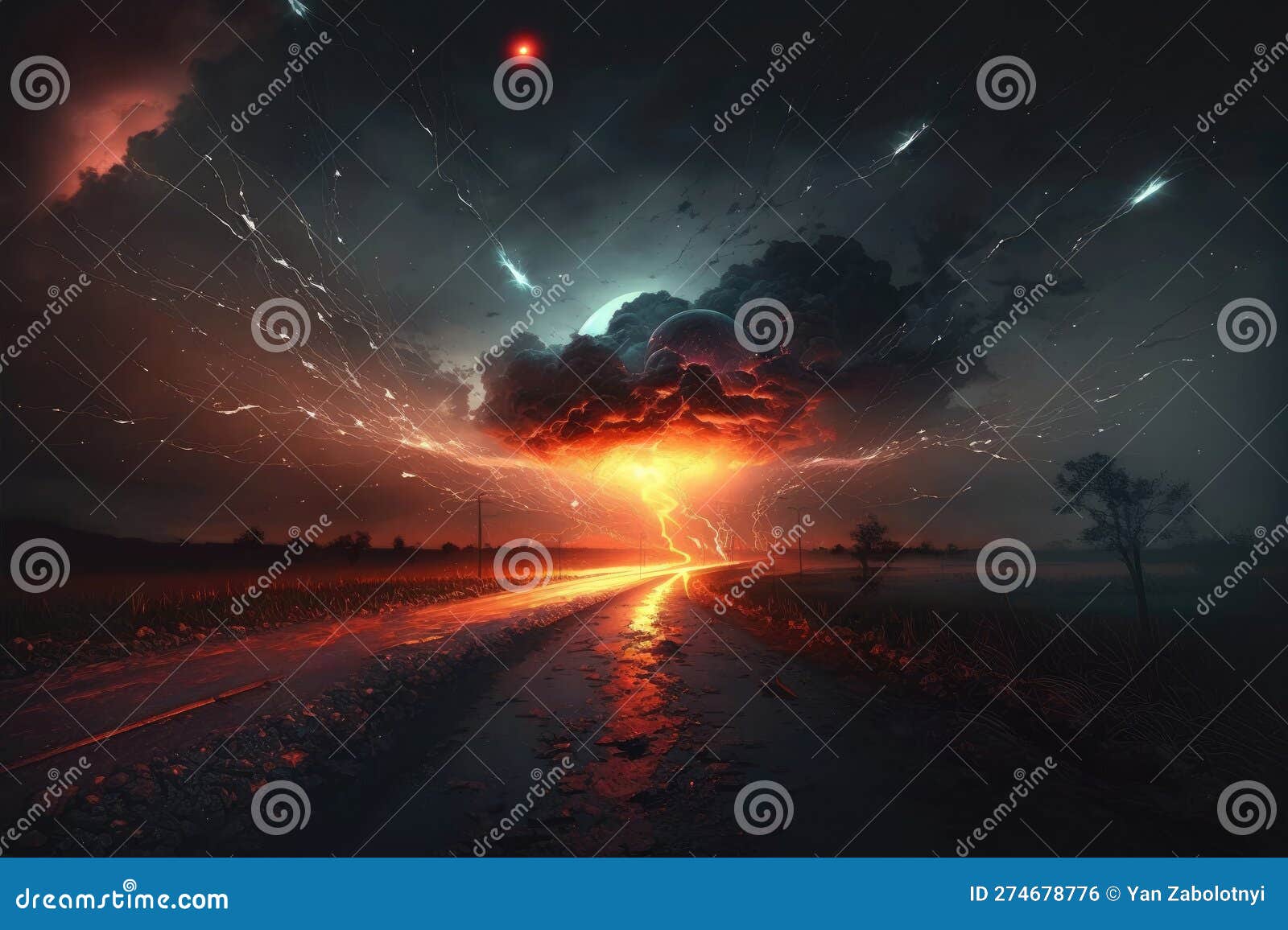 Fiery Light Piercing through Dark Night Sky Realistic. Generative AI ...