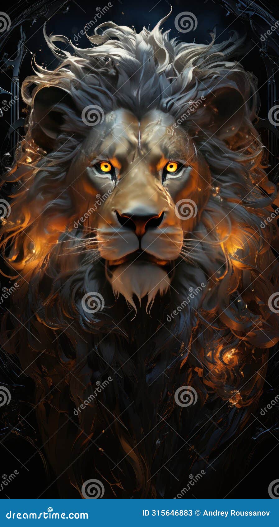 Fiery Lion on a Black Background. Stock Illustration - Illustration of ...