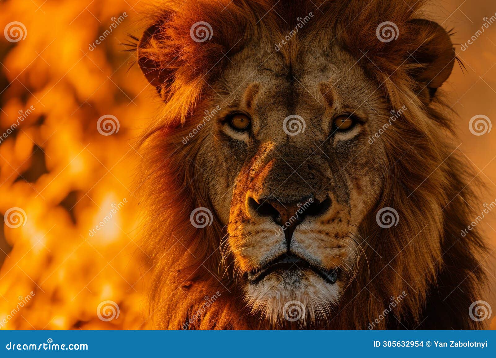 A Fiery Lion Creating a Striking Backdrop Stock Illustration ...
