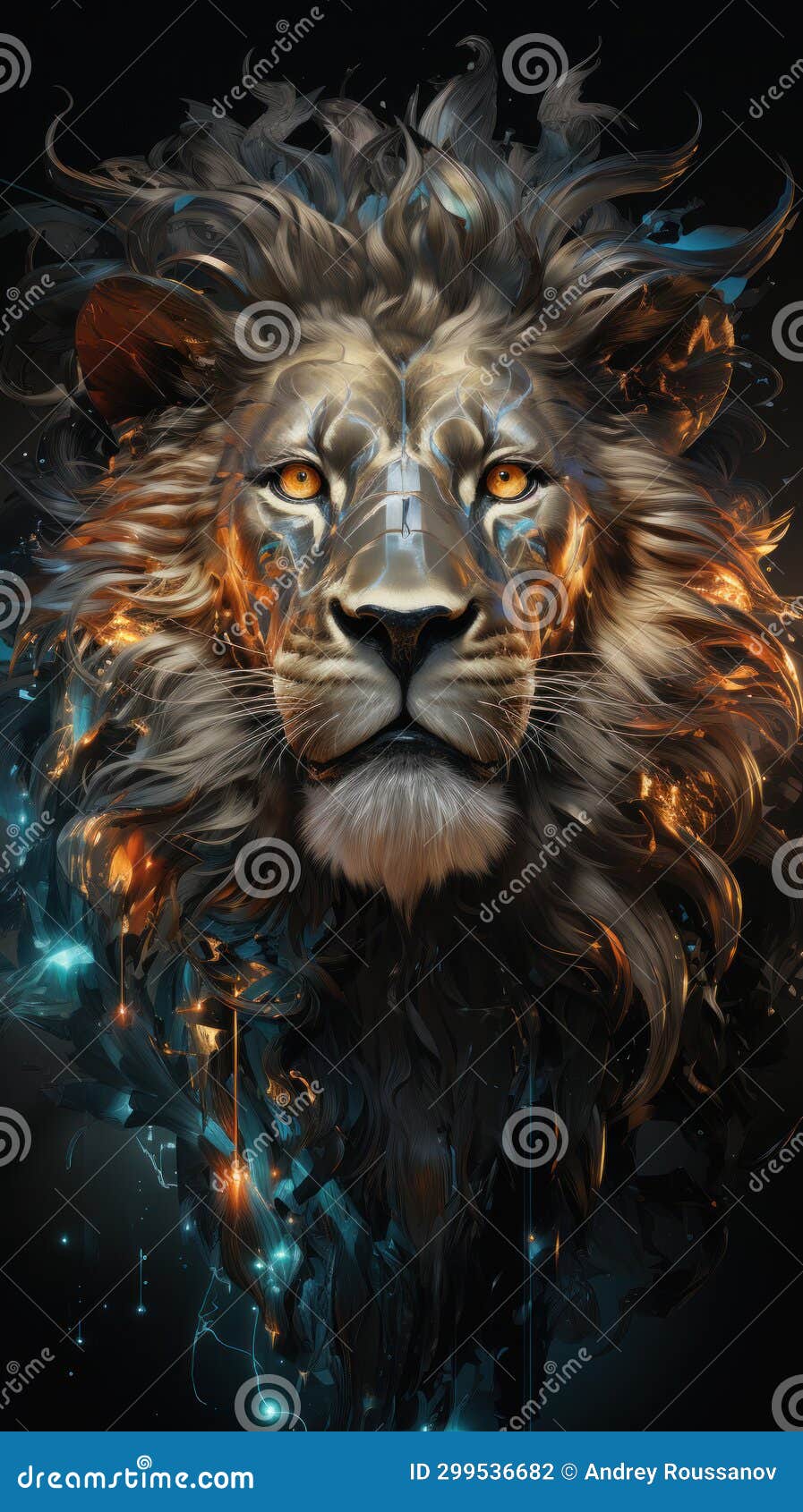 Fiery Lion in Dark Colors on a Black Background. Stock Photo - Image of ...