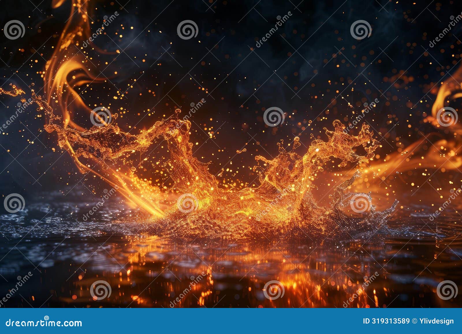 Fiery Liquid Splash on Dark Background Stock Illustration ...