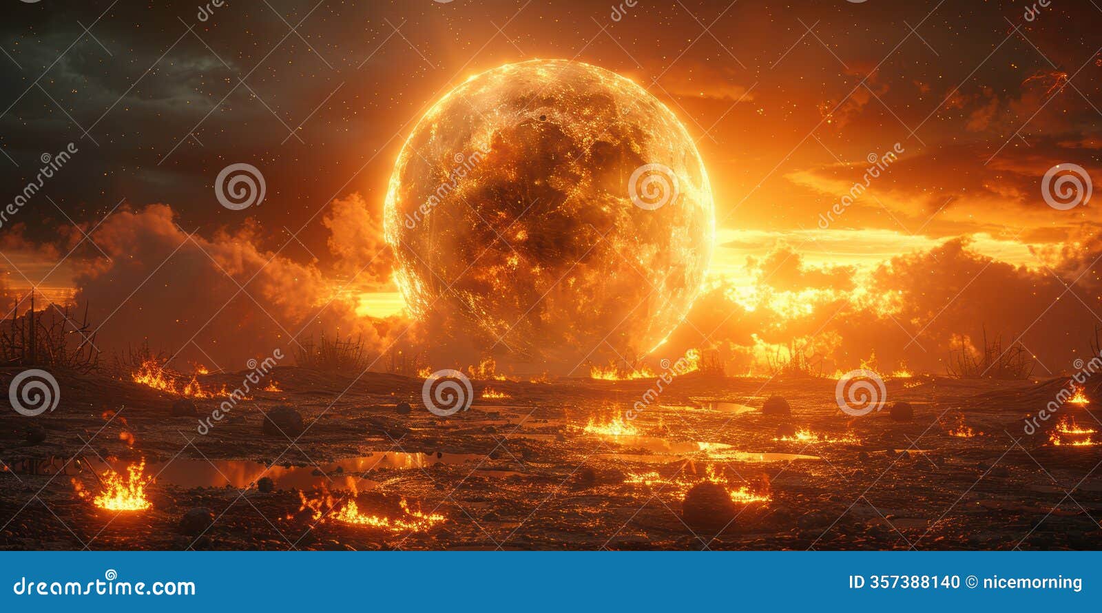 Fiery Lunar Landscape. Created by Generative Artificial Intelligence ...