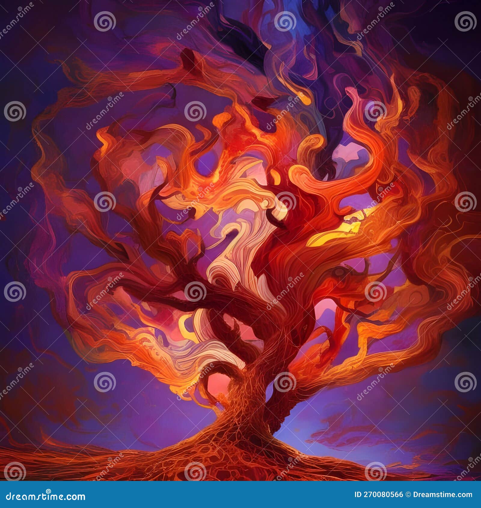Fiery Magic Tree in a Forest, Created with AI Generative Tools Stock ...