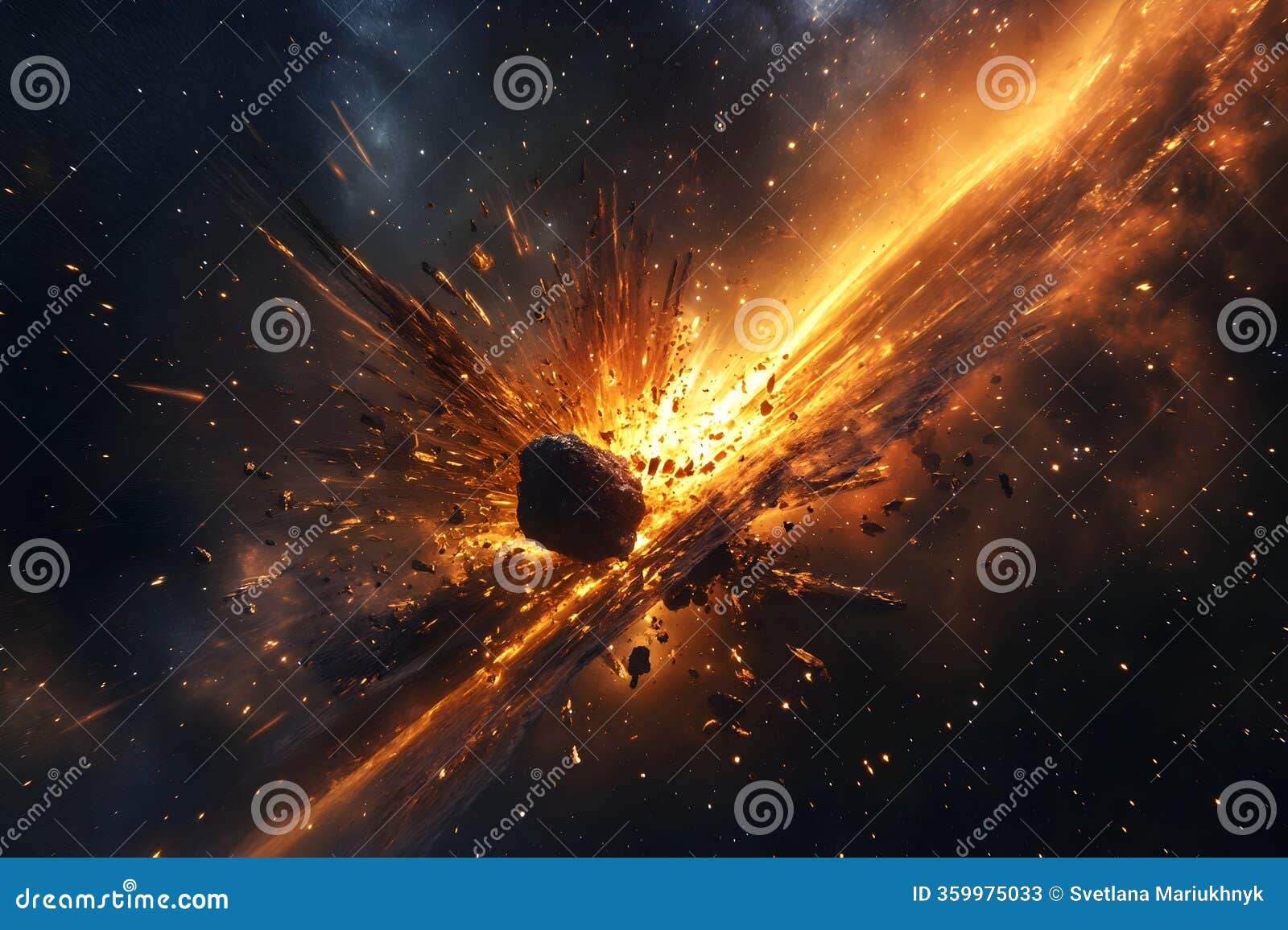 Fiery Meteor Explosion in Space with Glowing Debris and Flames Stock ...