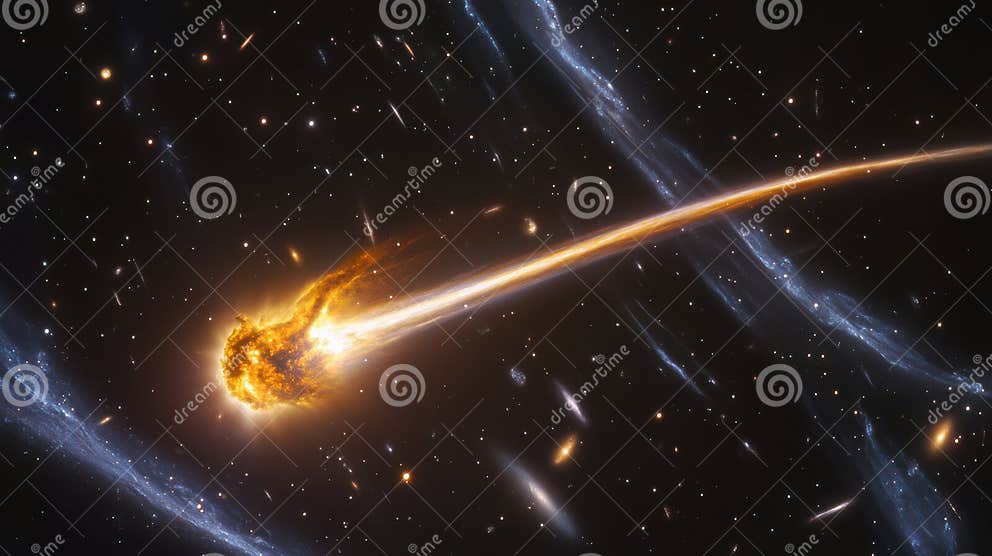 Fiery Meteor Shooting through the Starry Night Sky with Galactic ...