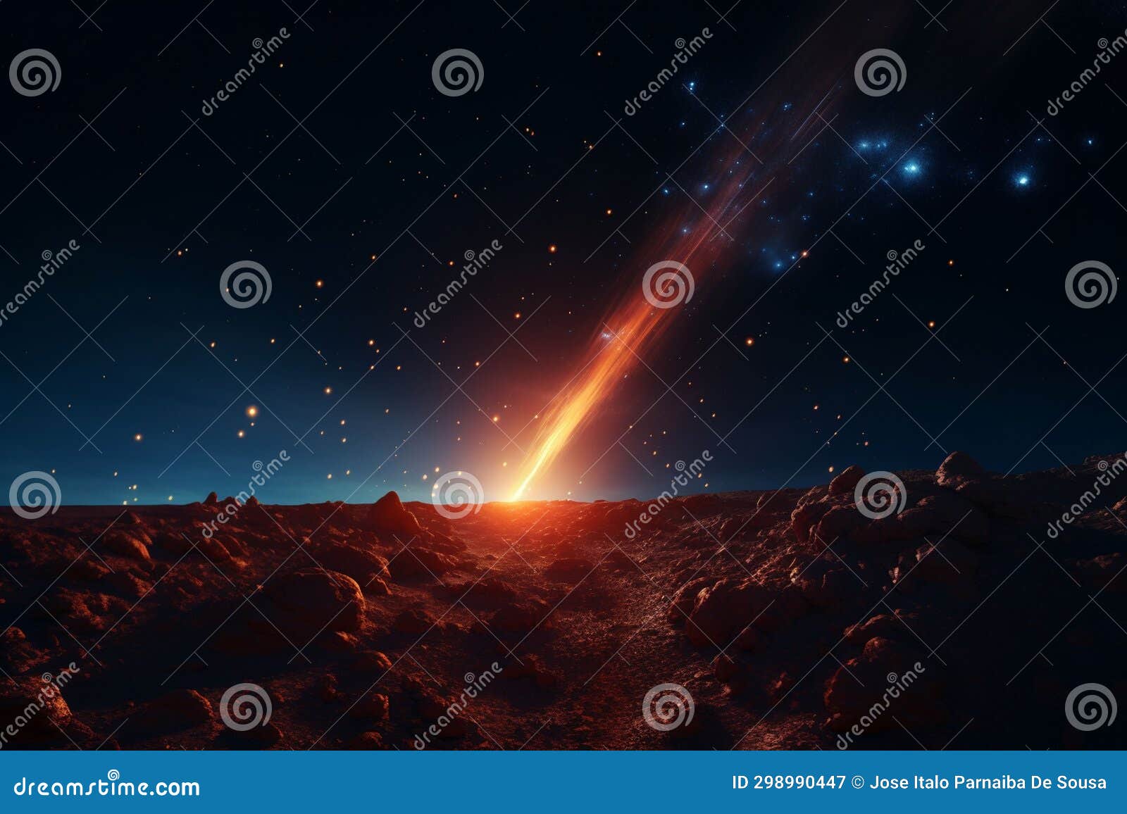 Fiery Meteor Streaking Across a Starlit Sky Leavin Stock Image - Image ...
