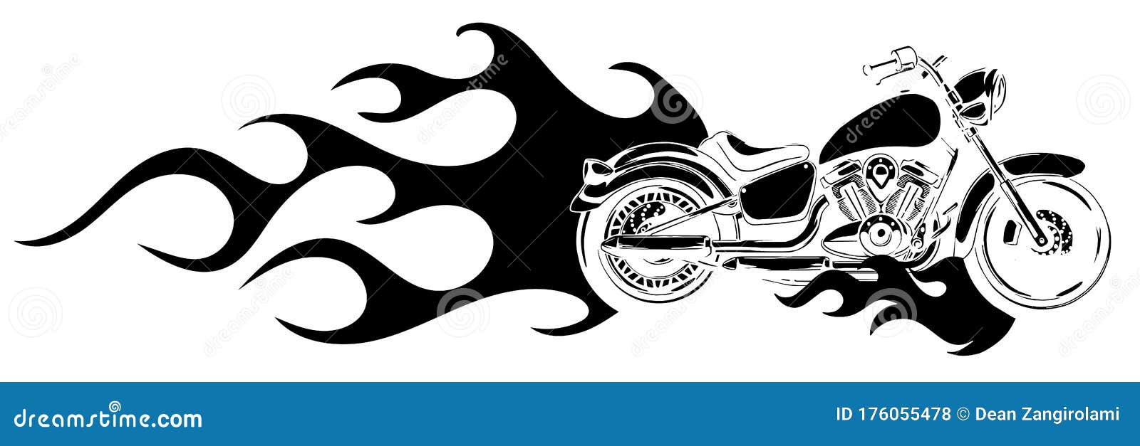 Motorcycle with Fire and Flames Vector Illustration Stock Vector ...