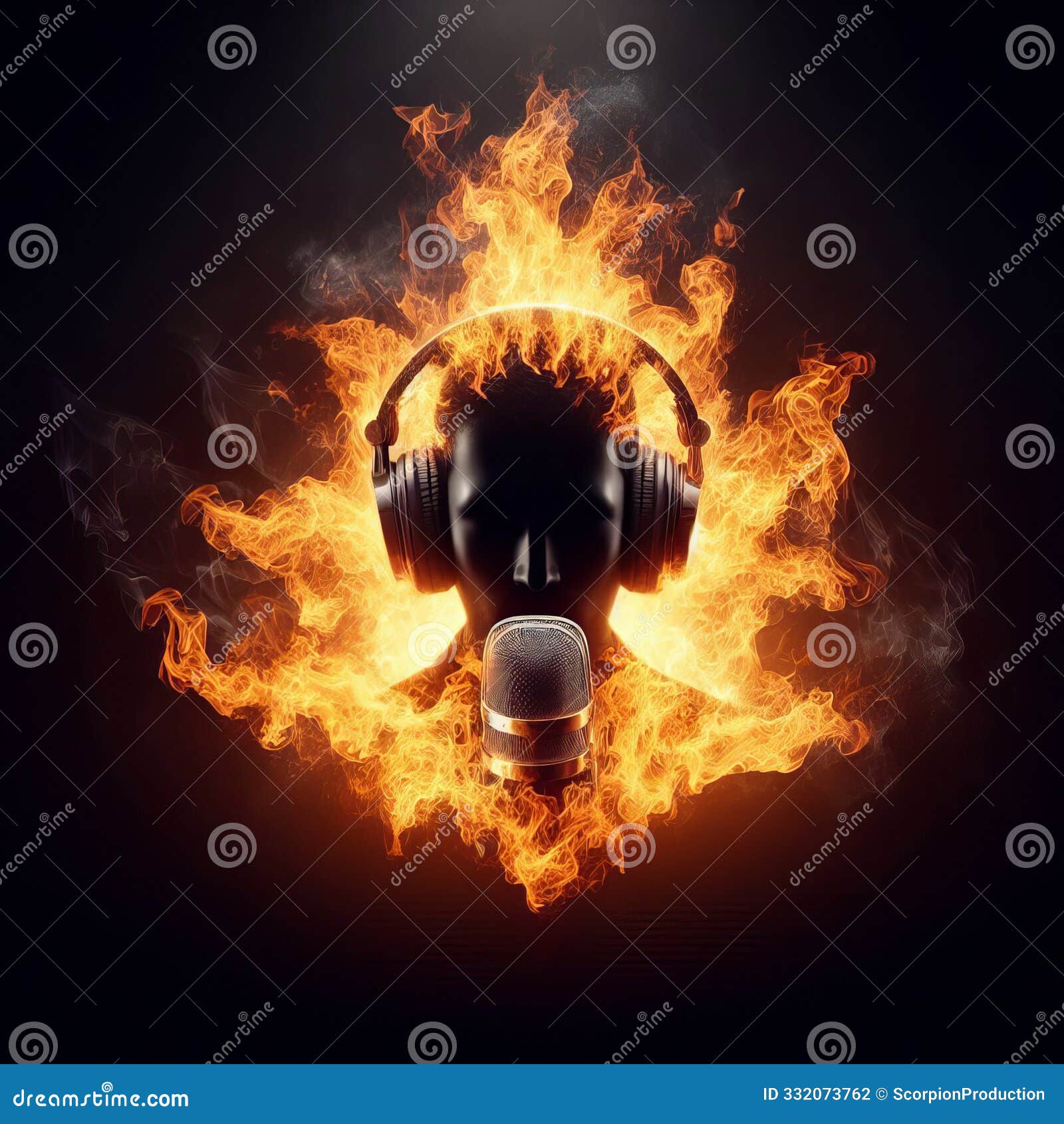 Fiery Music Concept with Headphones and Microphone Stock Photo - Image ...