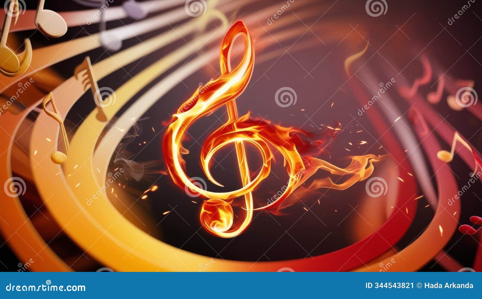 Fiery Musical Note in Focus, with Music Notes Blazing in the Background ...