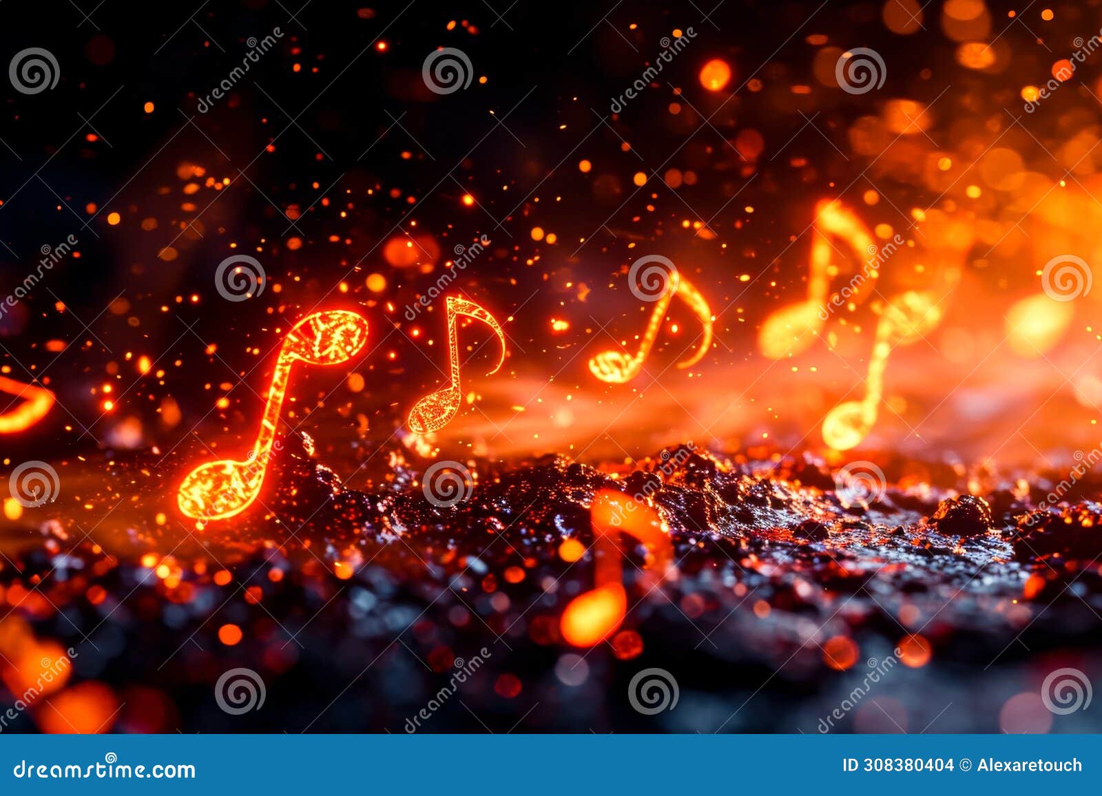 Fiery Musical Notes stock photo. Image of flame, bokeh - 308380404