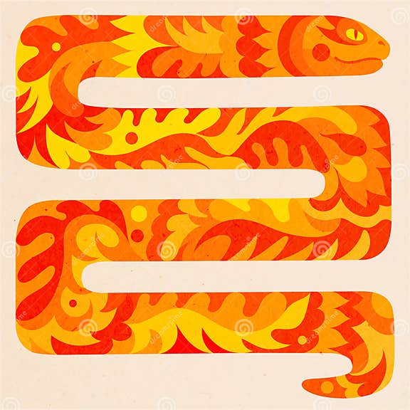 Fiery Mythical Snake. Bright Ethnic Illustration with Pattern Stock ...