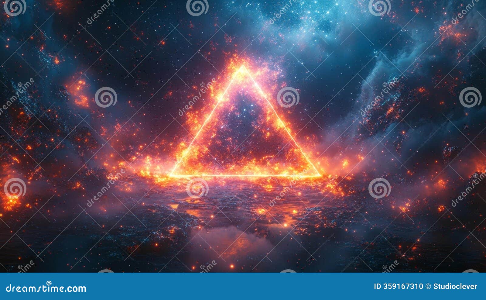 Fiery Neon Triangle in Space Stock Illustration - Illustration of ...