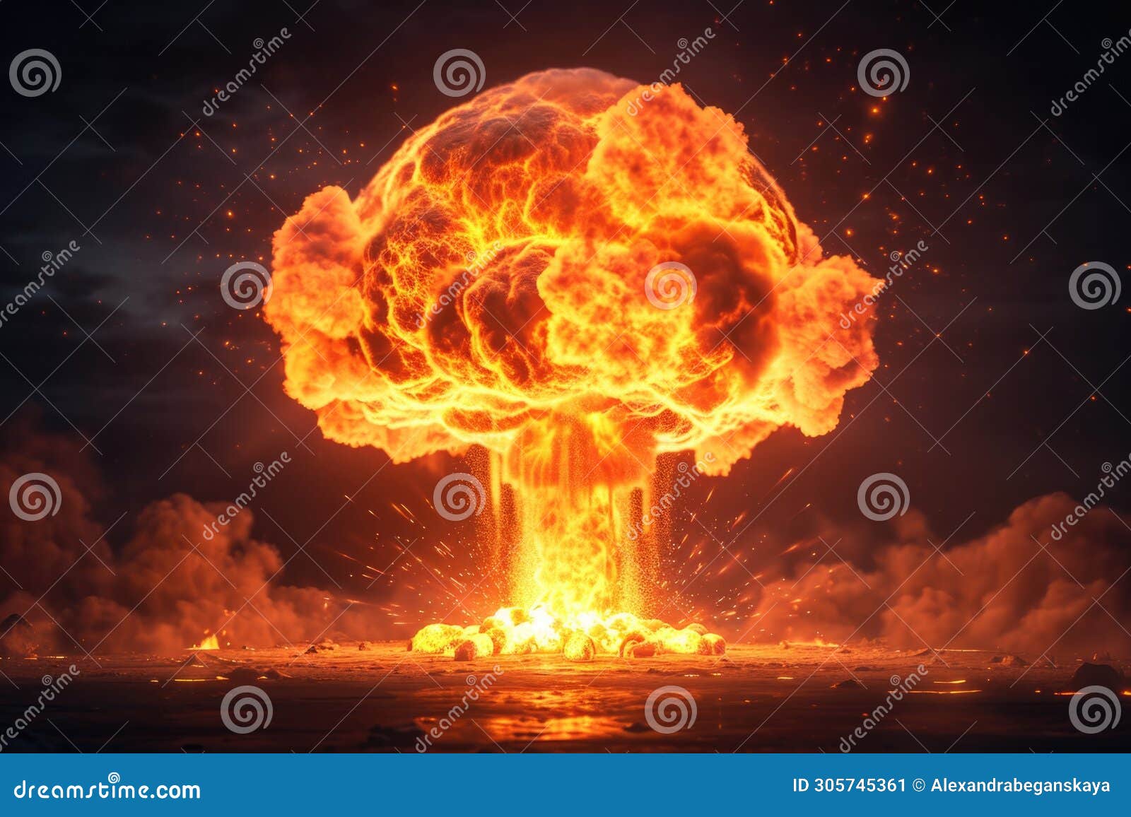 Majestic Nuclear Explosion at Night Stock Illustration - Illustration ...