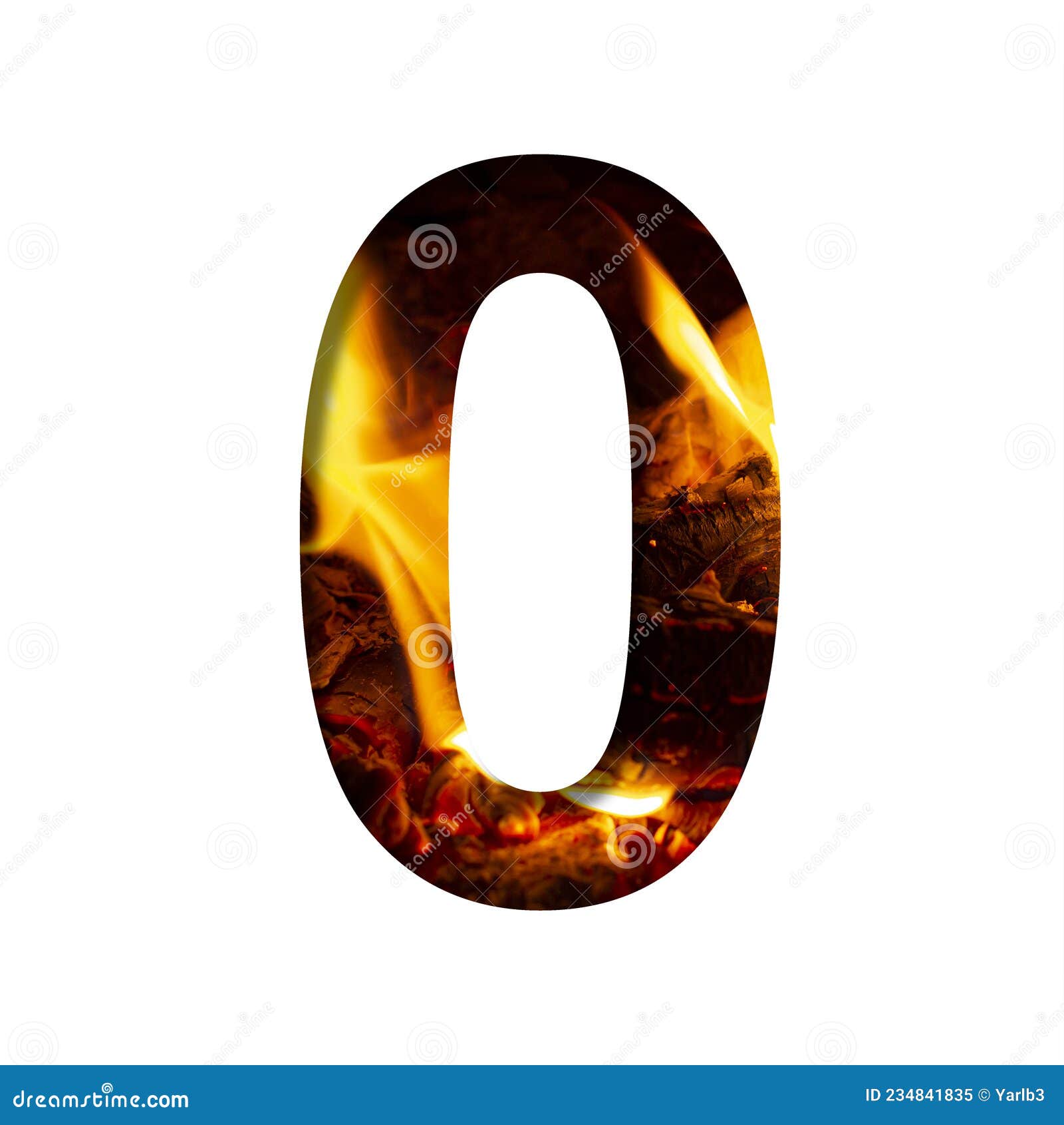 Fiery Number Zero, 0 from White Paper on a Background of Fire in a ...